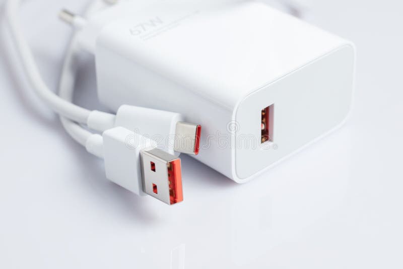 White Charger with Usb Cable on White Background Stock Image - Image of ...
