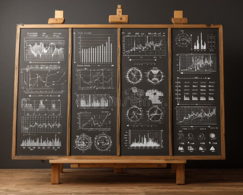 White Charts on a Tri-Panel Blackboard Easel Stock Illustration ...
