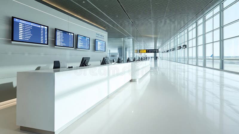 Empty Check in Counters and Flight Information Displays in Modern ...