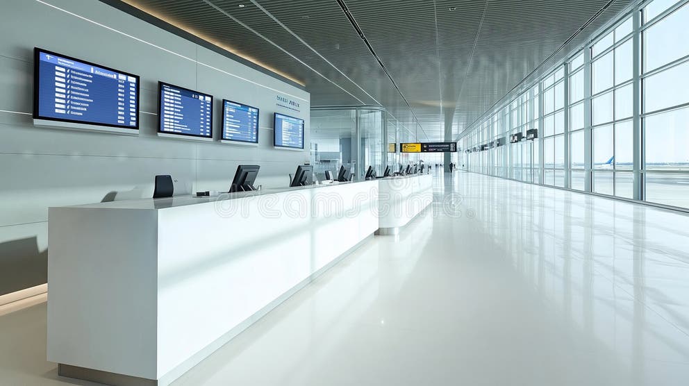 Empty Check in Counters and Flight Information Displays in Modern ...