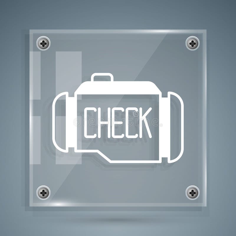 White Check Engine Icon Isolated on Grey Background. Square Glass ...