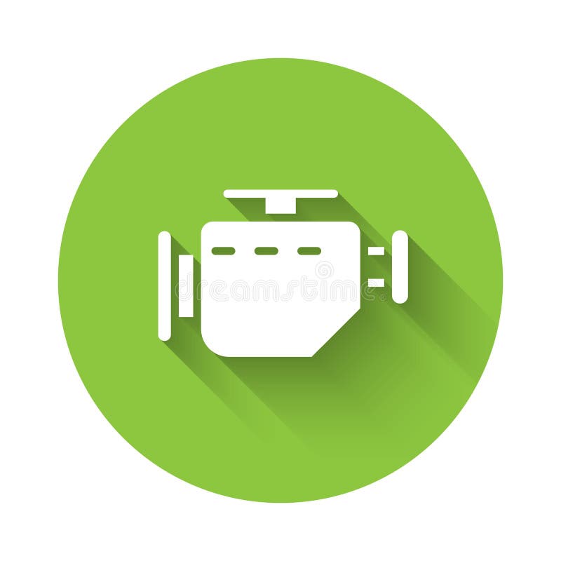 White Check Engine Icon Isolated with Long Shadow. Green Circle Button ...