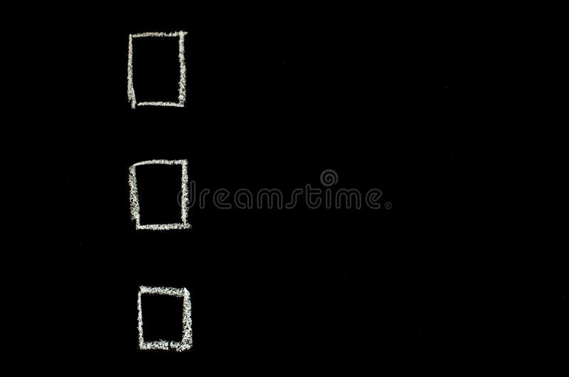 White Checkboxes Drawn on Blackboard. Stock Photo - Image of review ...