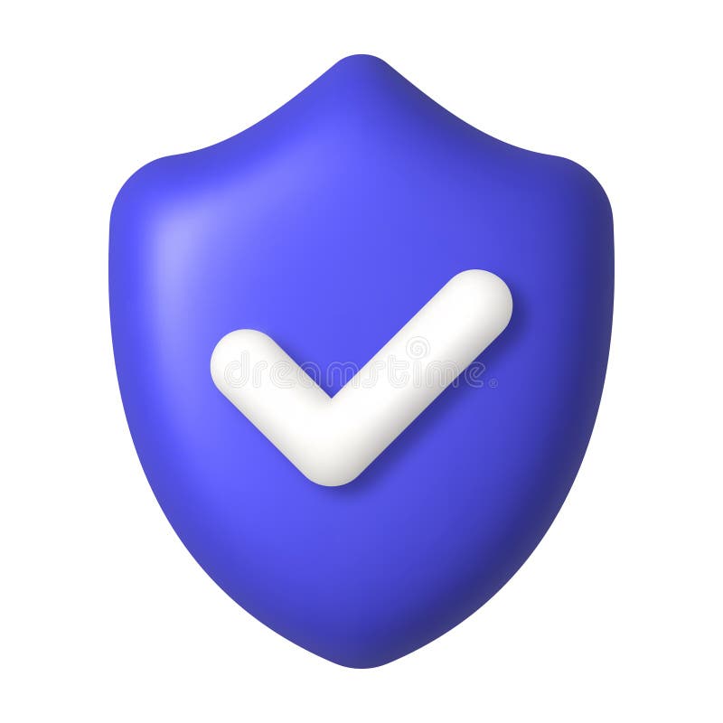 White Checkmark on Purple Shield 3d Icon. Security and Protection ...