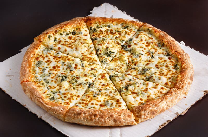 White Cheese Pizza with Spinach Stock Photo - Image of surface, alfredo ...
