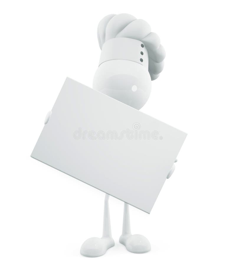 White Chef Character with Sign Board Stock Illustration - Illustration ...