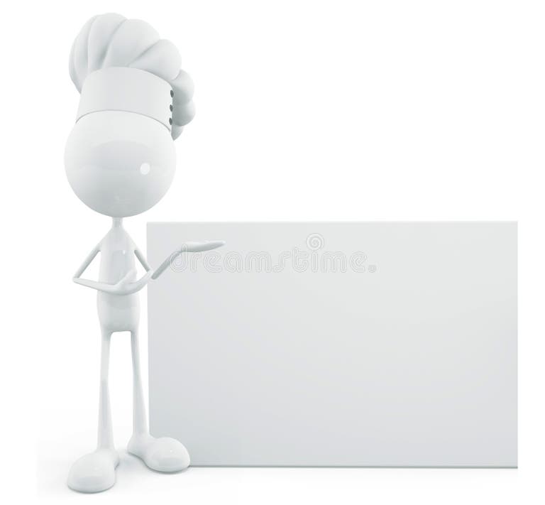 White Chef Character with Sign Board Stock Illustration - Illustration ...