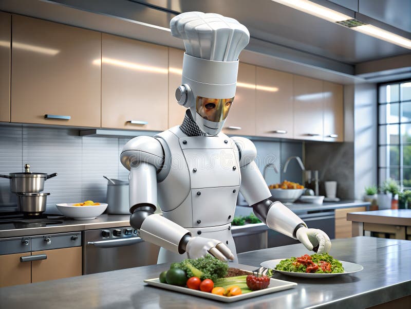 White Chef Robot Cooking Meal in the Kitchen. Cooking Robot Artificial ... White Chef Robot Cooking Meal in the Kitchen. Cooking Robot Artificial ...
