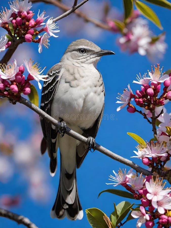 White Cherry Bird on a Tree in Spring Stock Illustration - Illustration ...