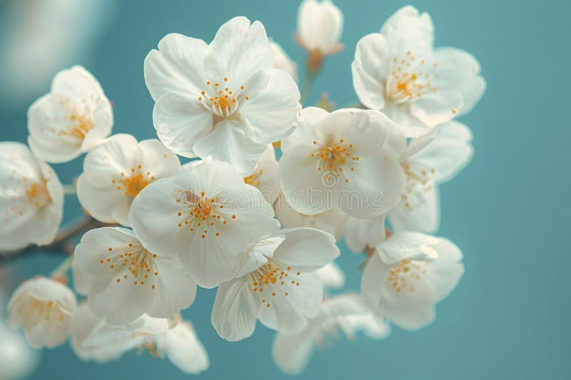 A White Cherry Blossom Tree Against a Blue Sky, High Quality, High ...