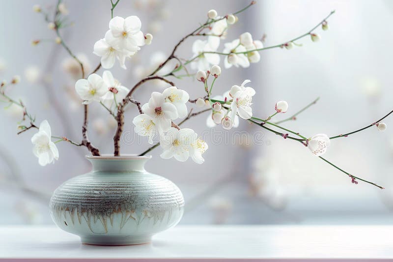 White Cherry Blossoms in Vase on Windowsill. Spring Flowers Stock ...