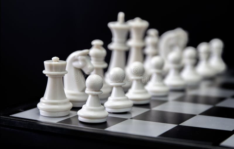 White Chess Figures on Board. White Chess Set in Order for Game Start ...