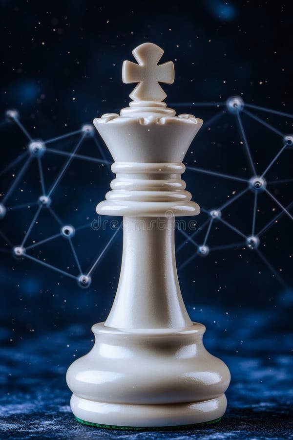 White Chess King on Blue Background with Network Graphic Strategy ...