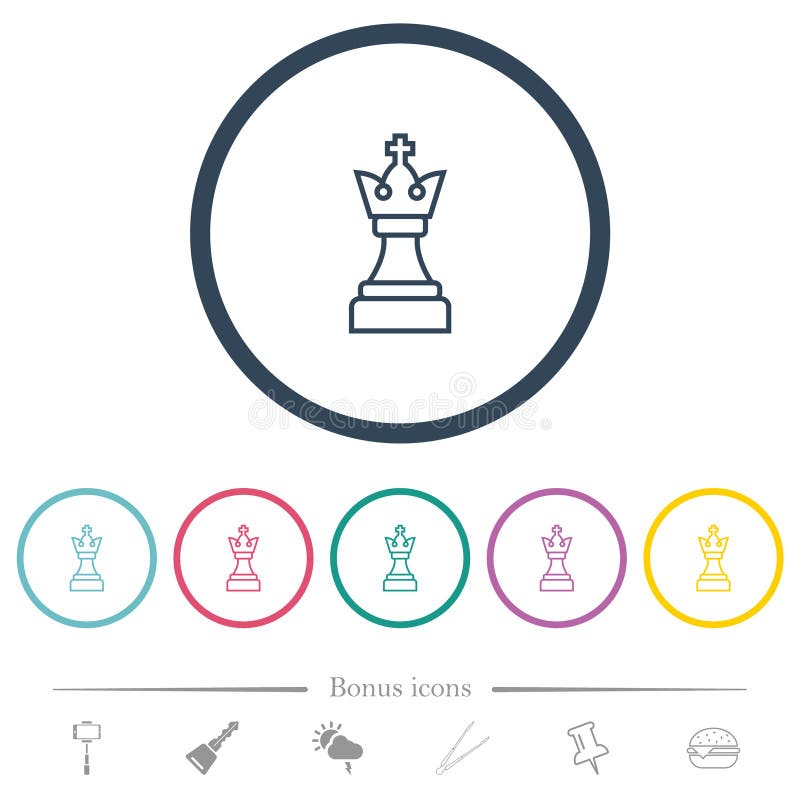 White Chess King Flat Color Icons in Round Outlines Stock Vector ...