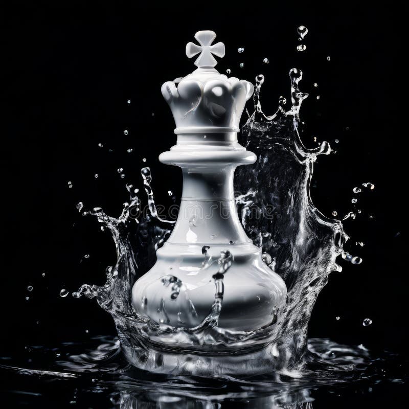 White Chess King Piece Splashing into Water in Slow Motion Stock Image ...