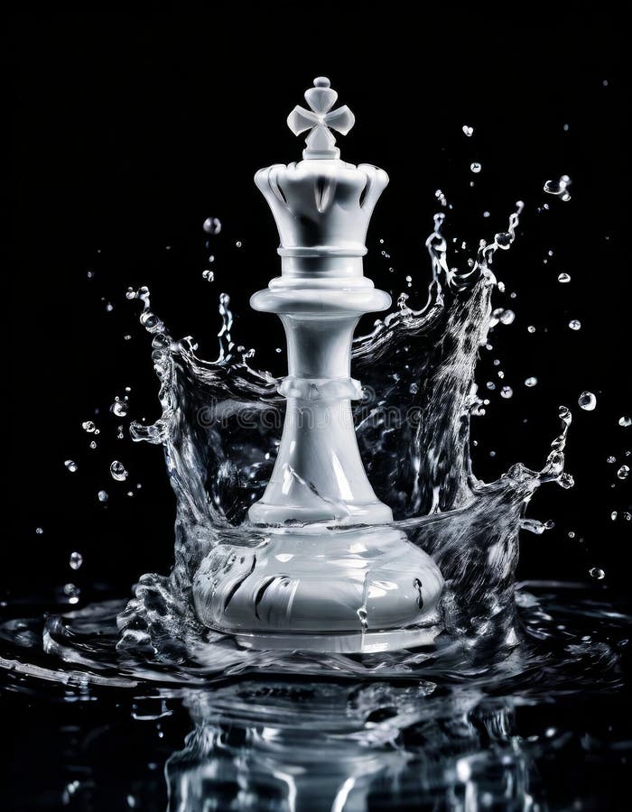 White Chess King Splashing into Water on Black Background Stock Image ...