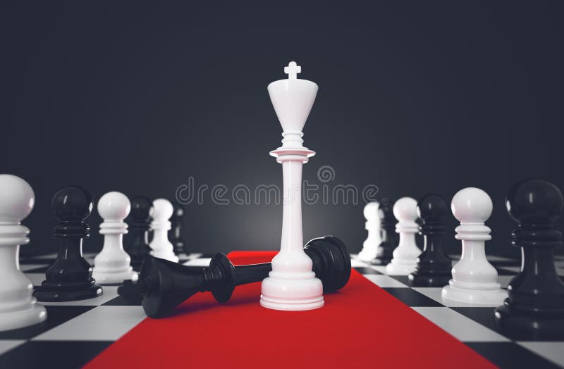 White Chess King Standing Over the Fallen Black King on a Chess Board ...