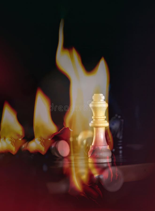 White Chess Piece on Fire stock image. Image of battle - 393781337