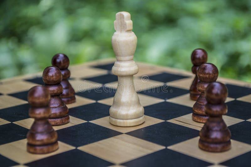 White Chess King Surrounded by Black Pawns Stock Photo - Image of power ...