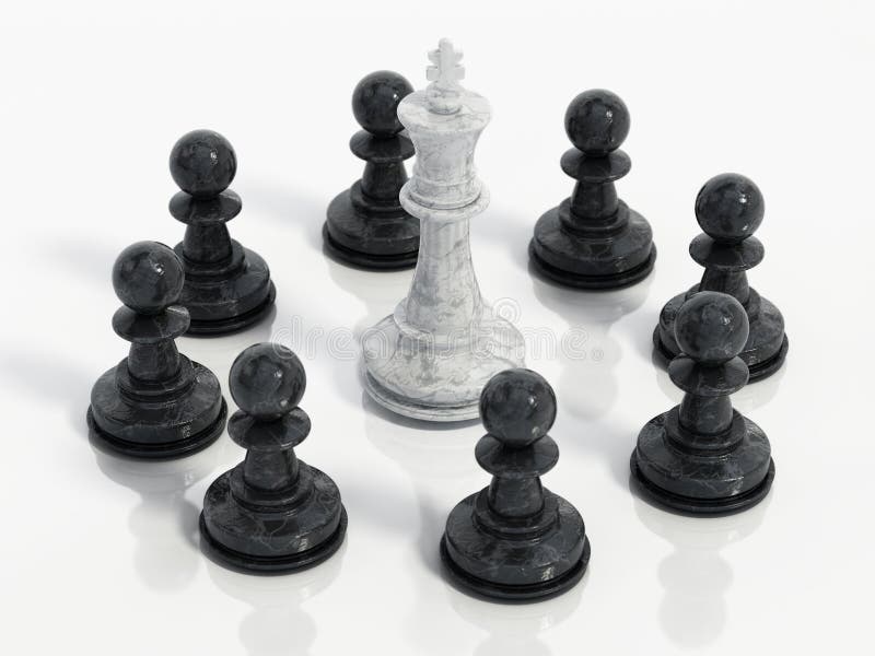 White Chess King Surrounded with Black Pawns. 3D Illustration Stock ...