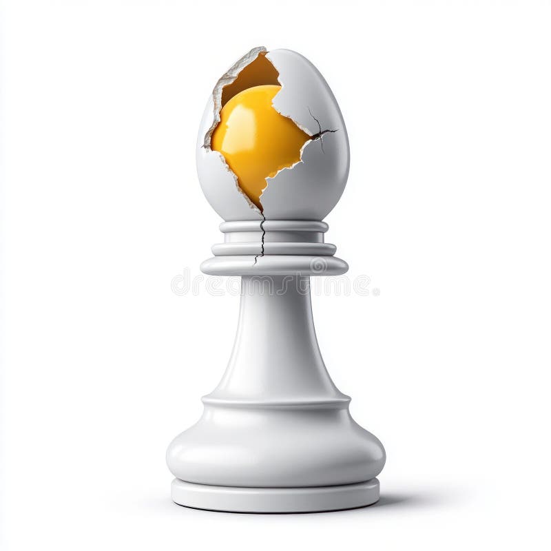 White Chess Pawn with Cracked Egg Yolk Inside Isolated on White ...