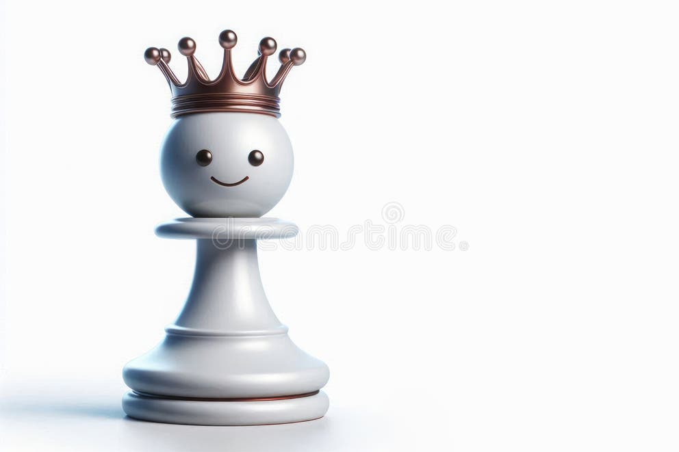 A White Chess Pawn with a Crown and a Smile. Space for Text. Stock ...