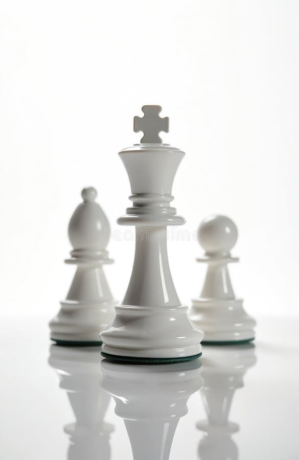 White Chess Pieces on White Background. King Bishop Pawn on Glossy ...