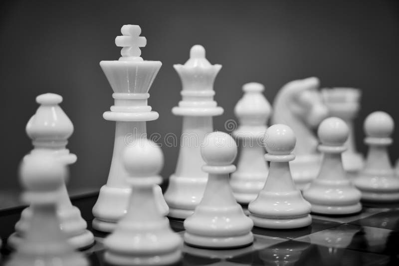 White Chess Pieces Chessboard with Gray Background. Stock Image - Image ...