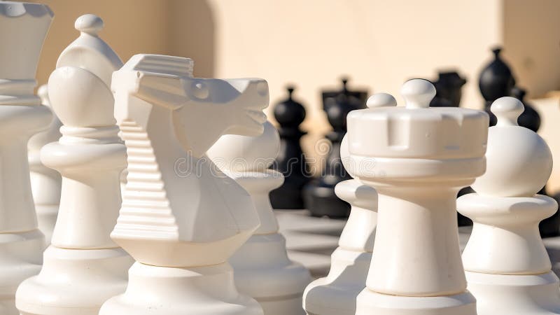White Chess Pieces Lined Up at the Start of a Game Stock Image - Image ...