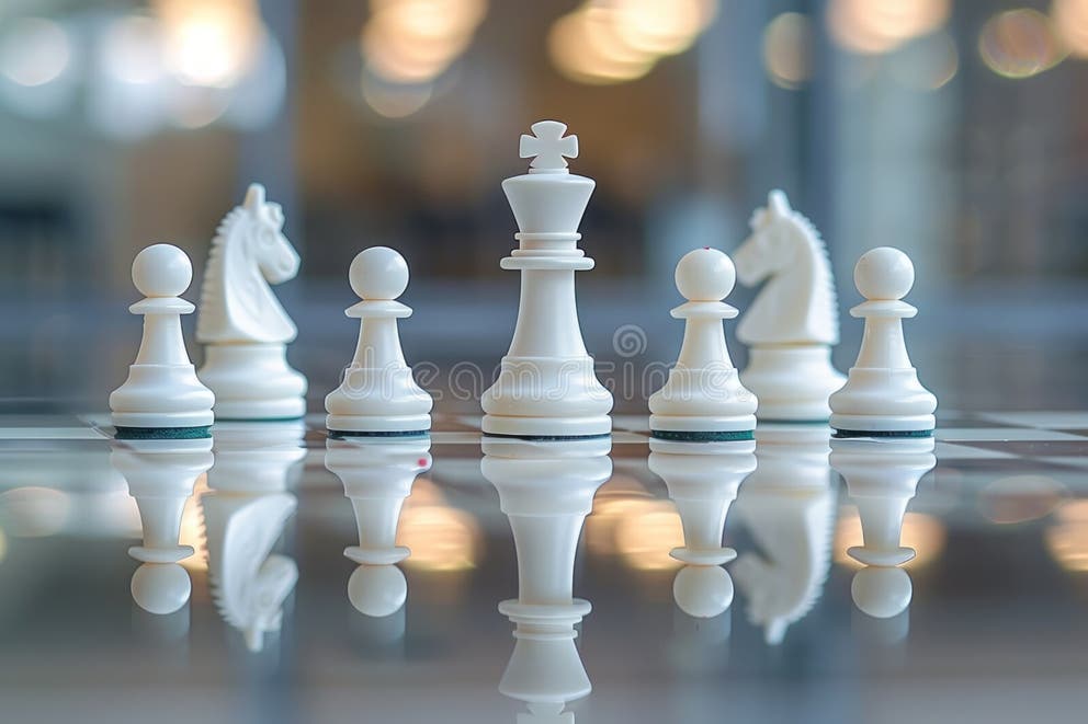 Chess Pieces Reflected from a Shiny Board Stock Illustration ...