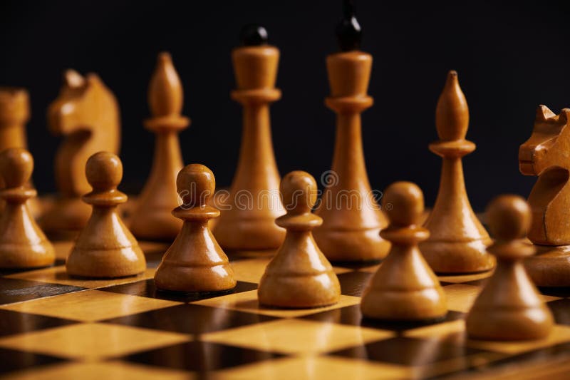 White Chess Pieces Standing in Start Positions on the Chessboard, Over ...
