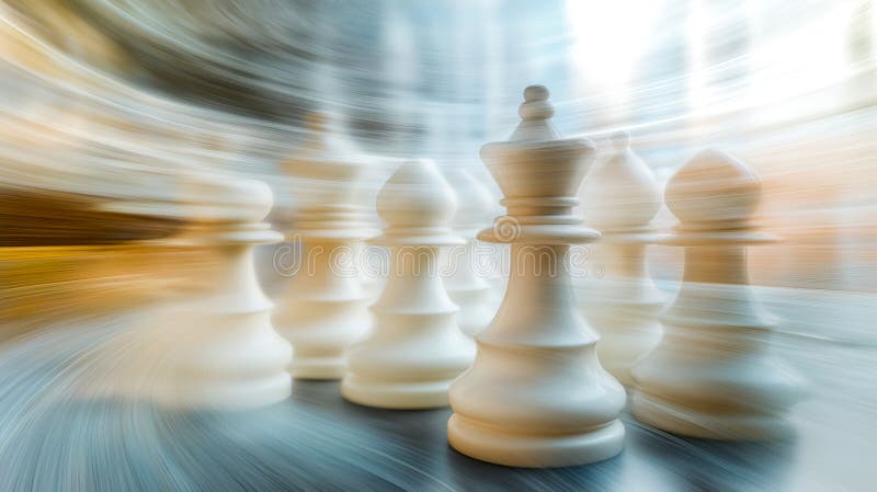 White Chess Pieces in Strategic Formation on Dynamic Background ...
