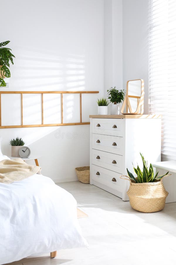 White Chest of Drawers in Bedroom. Interior Design Stock Photo - Image ...