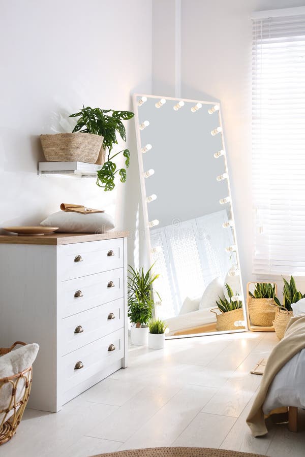 White Chest of Drawers in Bedroom. Interior Design Stock Image - Image ...