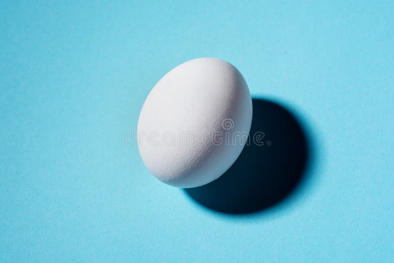 White Chicken Egg on Blue Background with Hard Shadow Stock Photo ...