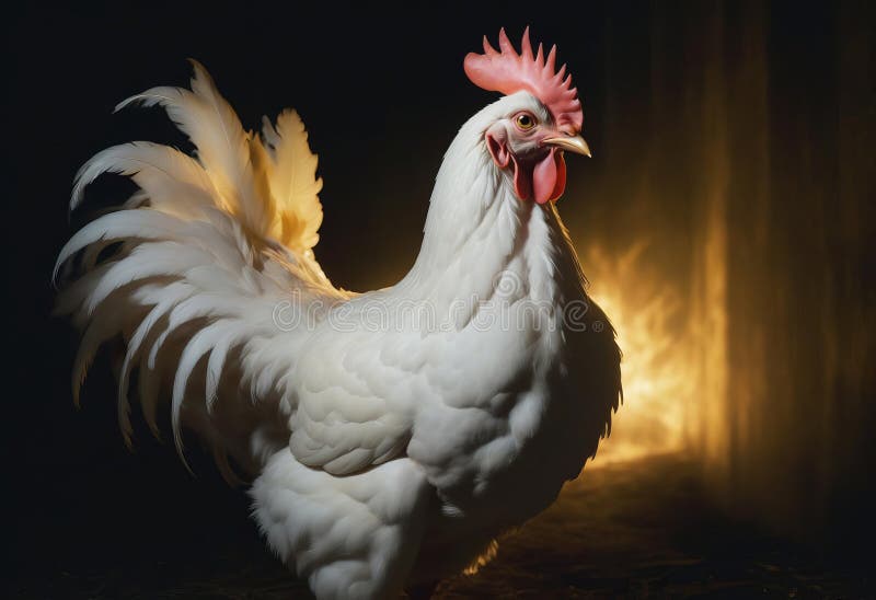 A White Chicken is Stand in Darkness Stock Illustration - Illustration ...