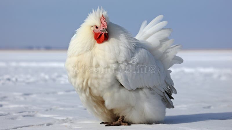 A White Chicken Standing in the Snow with a Red Beak, AI Stock Image ...