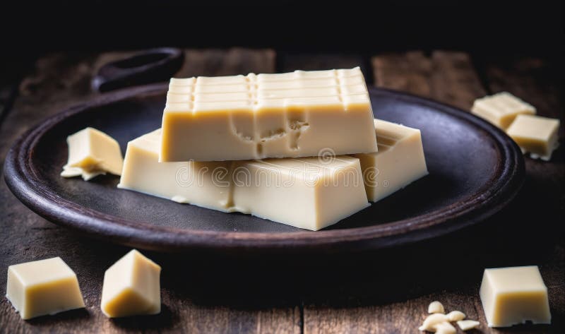 White Chocolate Bars are Stacked on a Black Plate, Surrounded by ...