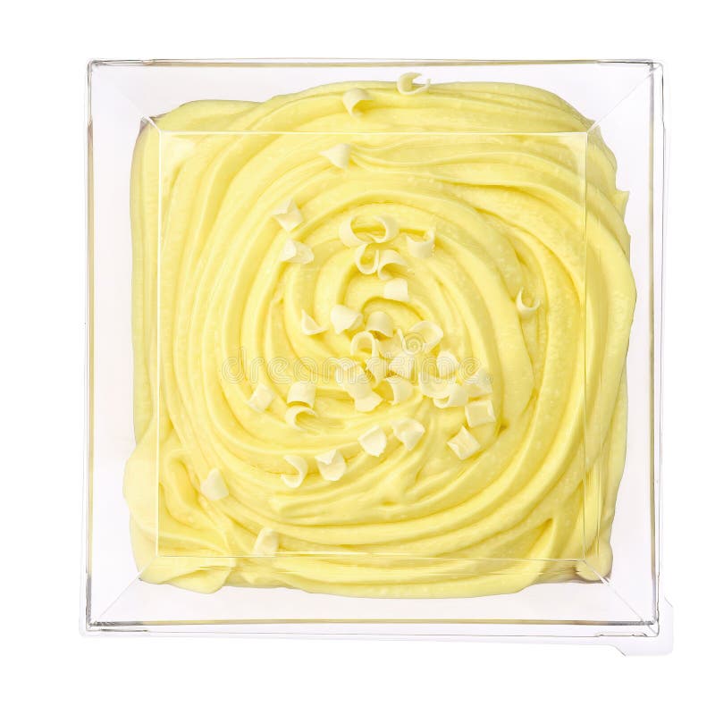 White Chocolate Bavarois in Plastic Tray Stock Photo - Image of colours ...