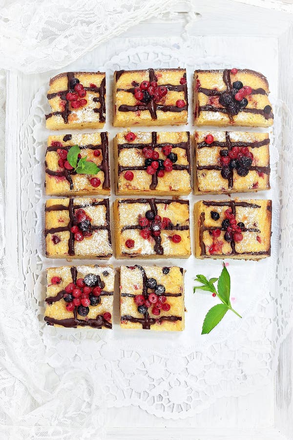 White Chocolate Berries Blondies Stock Photo - Image of berries, green ...