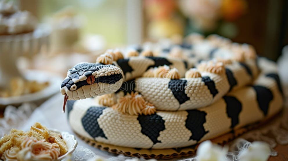 White Chocolate Cake on the Table in the Shape of a Boa Constrictor ...