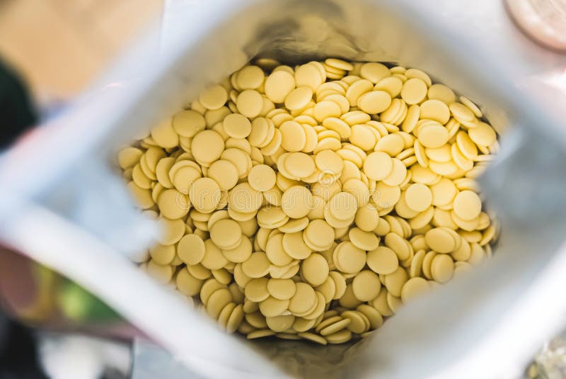 White Chocolate Callets in a Packet Top View Stock Image - Image of ...