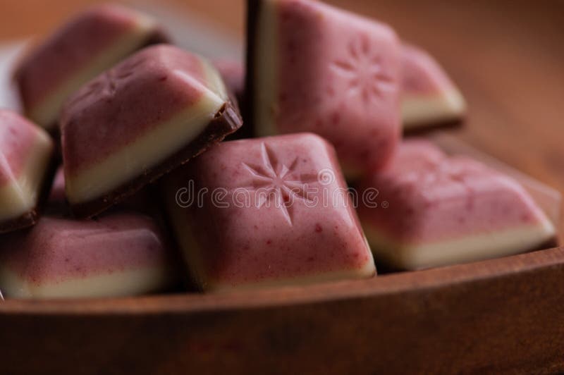 White Chocolate with Mixed Berry Bar. Pink White Brown Chocolate Layers ...