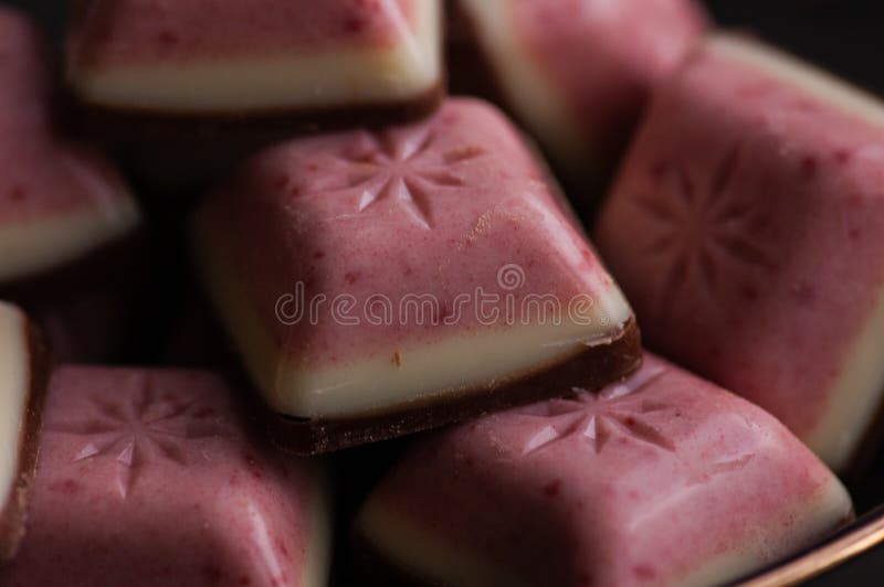 White Chocolate with Mixed Berry Bar. Pink White Brown Chocolate Layers ...
