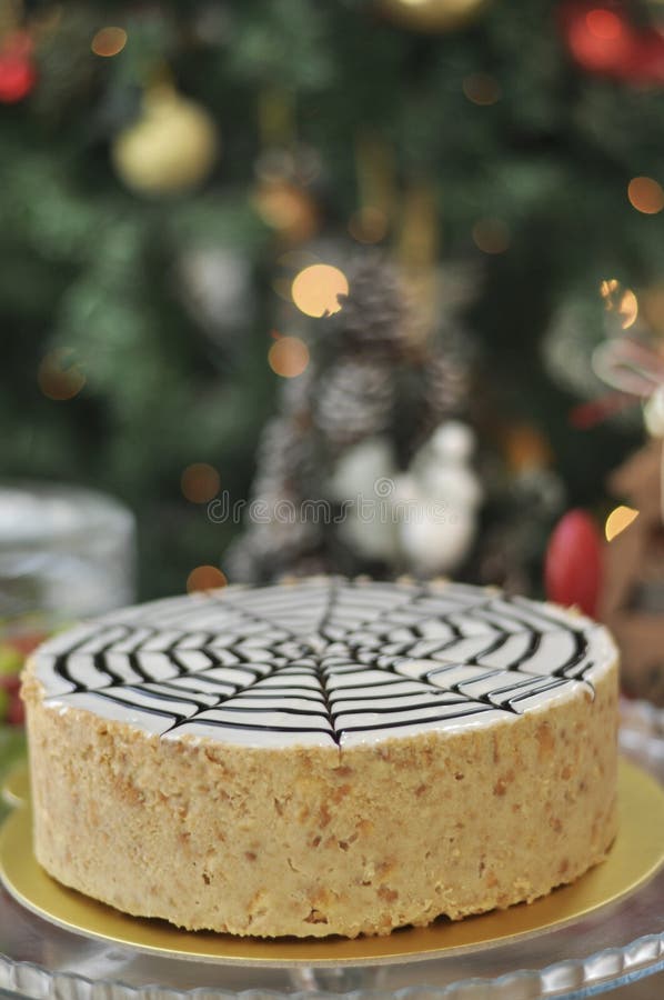 White Chocolate Mosaic Cake with Christmas Decoration Stock Photo ...