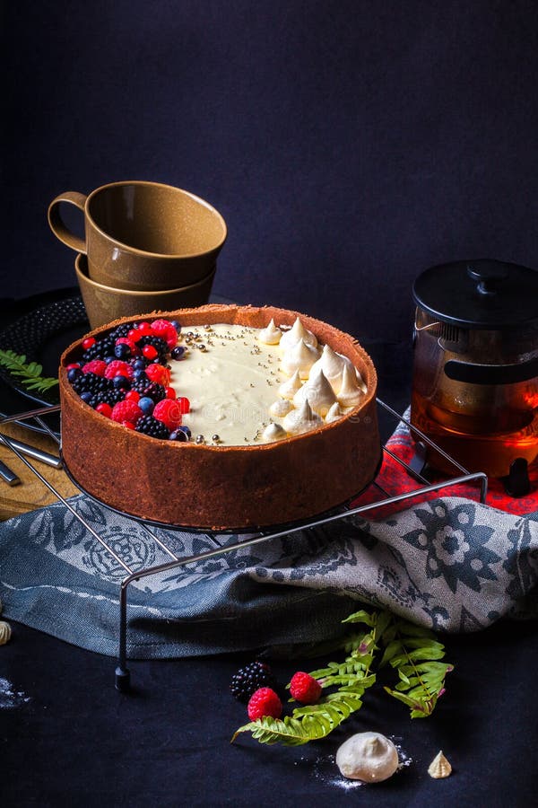 White Chocolate Mousse Cake on a Dark Background. Stock Image - Image ...