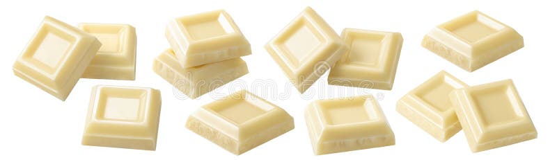 White Chocolate Squares Set Isolated on White Background. Small Pieces ...
