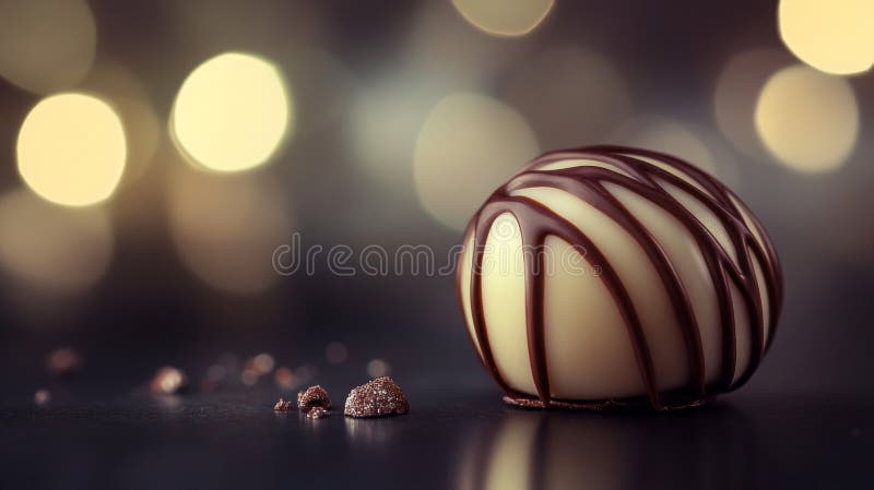 White Chocolate Truffle with Dark Chocolate Drizzle on Dark Background ...