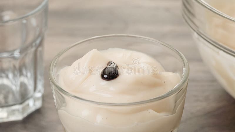 Topping Vanilla Pudding with Chocolate Sauce Stock Image - Image of ...