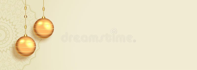 White Christmas Banner with Golden Balls and Text Space Stock Vector ...